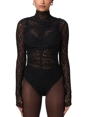 Naked Wardrobe Long Sleeve Lace Bodysuit - Black