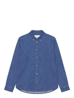 LES DEUX Konrad Denim Button Down Shirt - Medium Indigo Wash