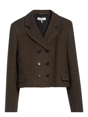 Chloé Double-breasted Houndstooth Wool Cropped Jacket - Full Brown