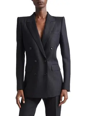 TOM FORD Herringbone Virgin Wool Double-breasted Jacket - Lb999 Black
