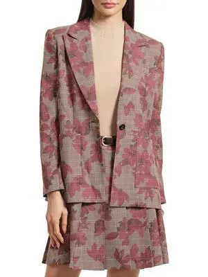 ISAAC MIZRAHI NEW YORK Floral Plaid Blazer - Taupe Plaid Floral