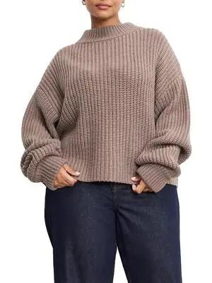 Good American Oversized Mock Neck Sweater - Smoke