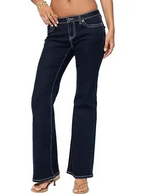 EDIKTED Louis Contrast Low Rise Jeans - Dark Blue