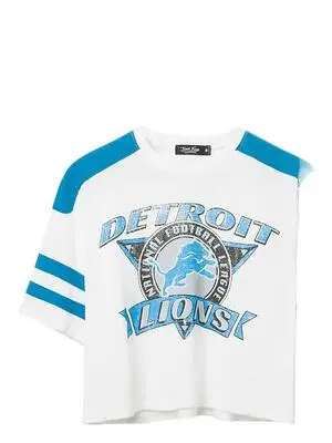 Junk Food Clothing Nfl Detroit Lions Striped Crop Tee - Vintage White/lions Blue