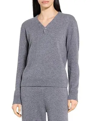 Theory Button Neck Cashmere Sweater - Light Charcoal
