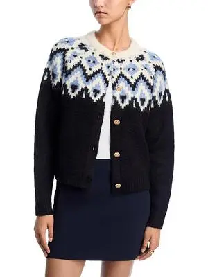 Aqua Fair Isle Crewneck Cardigan - Navy