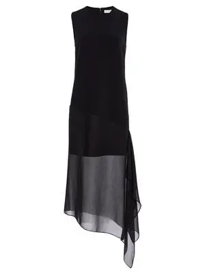 Michael Kors Wool Crepe Midi Dress With Sheer Draped Skirt - Black