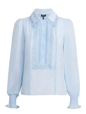 ME+EM Silk-Cotton Lace-Trim Blouse