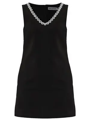 SELF-PORTRAIT Sleeveless Mini Dress With Crystal Embellished Neckline - Black