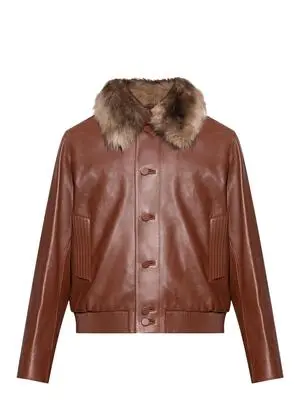 Fendi Leather Jacket With Fur Collar - Brown