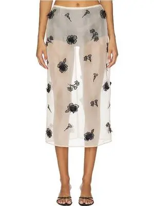 L'academie Floral Design Midi Skirt - Nude & Black