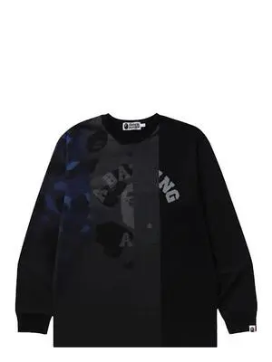A BATHING APE Patch Work Print Long Sleeve Tee Shirt - Black