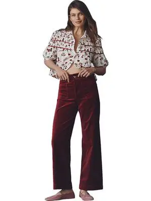 Maeve Maeve Colette Full-Length Velvet Pants Bright Berry