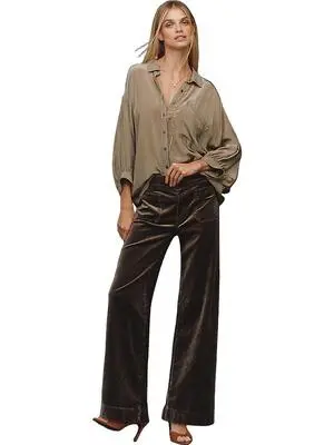 Maeve Maeve Colette Full-Length Velvet Pants Grey Stone