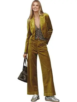 Maeve Colette Full-length Velvet Pants - Mossy Gold