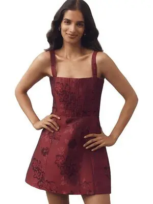 V. CHAPMAN A-line Mini Dress - Garnet Baroque Floral