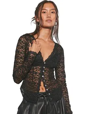Free People Lara Lace Top Black