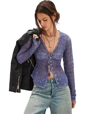 Free People Lara Lace Top - Fp Heron