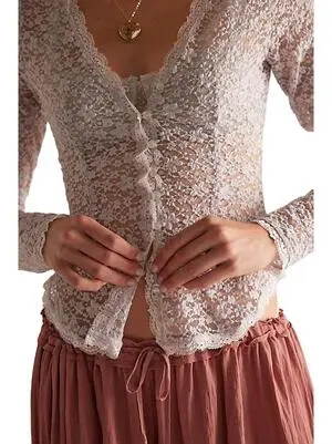 Free People Lara Lace Top Lilac Ash