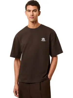 REISS Rainer Monogram Cotton Relaxed-fit T-shirt - Brown