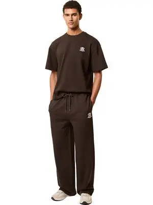 REISS Mellor Monogram Cotton Wide-leg Joggers - Brown
