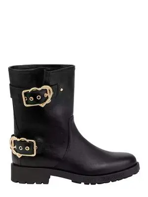 Moschino Heart-buckle Leather Boots - Black