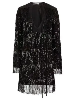 Nina Ricci Sequin-embellished Fringed Mini Dress - Black