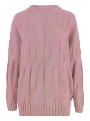 ALLUDE Cable-knit Round-neck Sweater - Pink