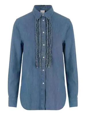 ASPESI Ruffled-Detail Denim Shirt