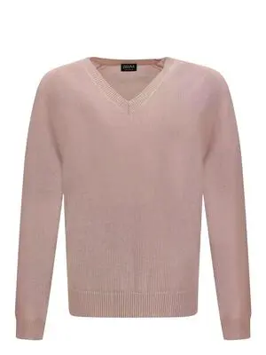 Zegna V-Neck Knitted Sweater Pink