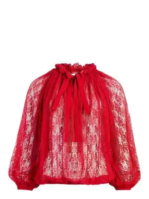 Patou Lace Drawstring Top - Red