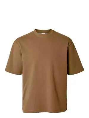 SELECTED Crew-neck T-shirt - Brown