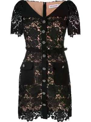 SELF-PORTRAIT Guipure Lace Minidress - Black
