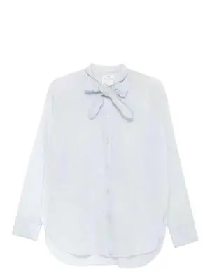 FORTE_FORTE Bow-collar Cotton Shirt - Blue