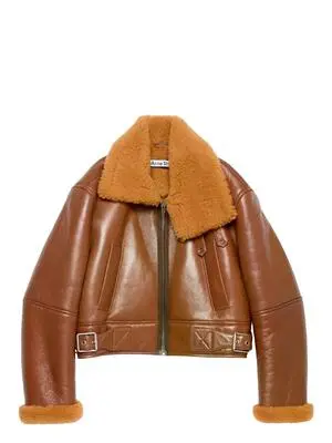 Acne Studios Shearling-collar Leather Jacket - Brown