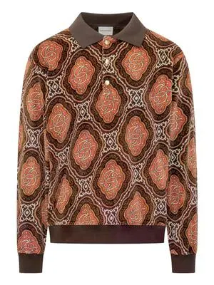 Drole De Monsieur Patterned Velour Polo Shirt - Brown