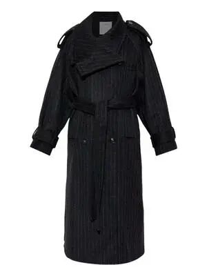 Sportmax Pinstripe Pattern Belted Coat - Black