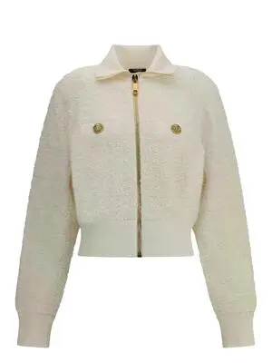 Balmain Zipped Tweed Bomber - White
