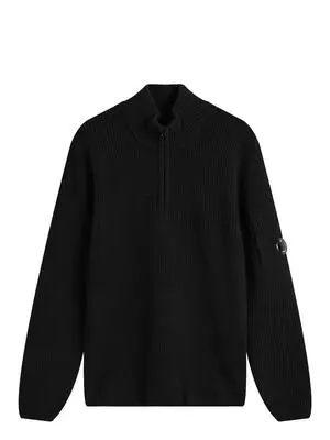 C.P. COMPANY Half Zip Lambswool Jumper - Black