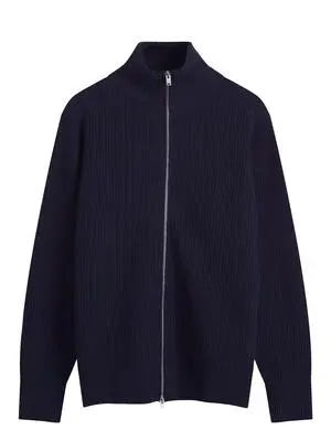 John Smedley Mallam Cashmere Rib Zip Through - Midnight