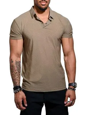 MACEOO Geo Pattern Stretch Nylon Polo - Brown