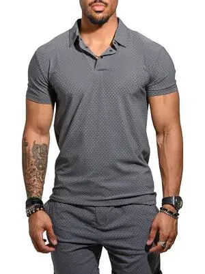 MACEOO Geo Pattern Stretch Nylon Polo - Grey
