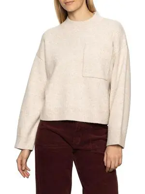 Sanctuary Chest Pocket Crewneck Sweater - Heather Pearl