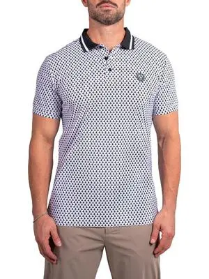 MACEOO Ascension0036 Geo Print Stretch Nylon Polo - White