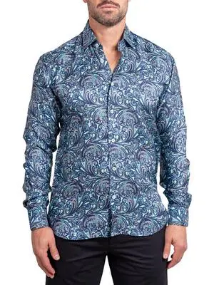 MACEOO Fibonacci Ascension 0219 Paisley Contemporary Fit Button-up Shirt Blue