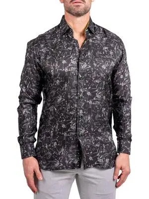 MACEOO Fibonacci Ascension 0208 Skull Print Contemporary Fit Button-up Shirt - Black