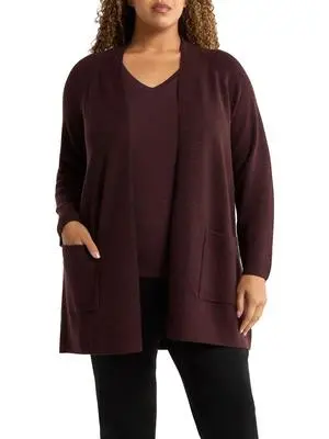Eileen Fisher Open Front Wool Cardigan - Cassis