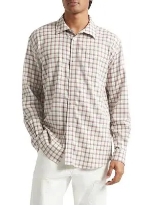 PALMES Plaid Cotton & Wool Button-up Shirt - White/brown