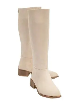 PROLOGUE SHOES Svetlo Back-zip Knee-high Boots - Beige Suede Faux Leather