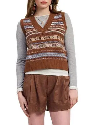 JACQUIE THE LABEL Fair Isle Sweater Vest - Brown Multi